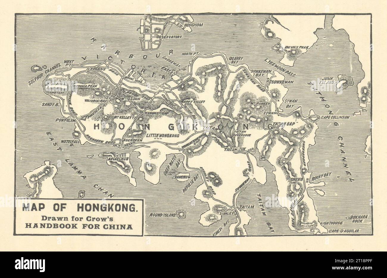 Skizzieren Sie eine Karte von Hongkong von Carl Crow 1921 alte alte ...