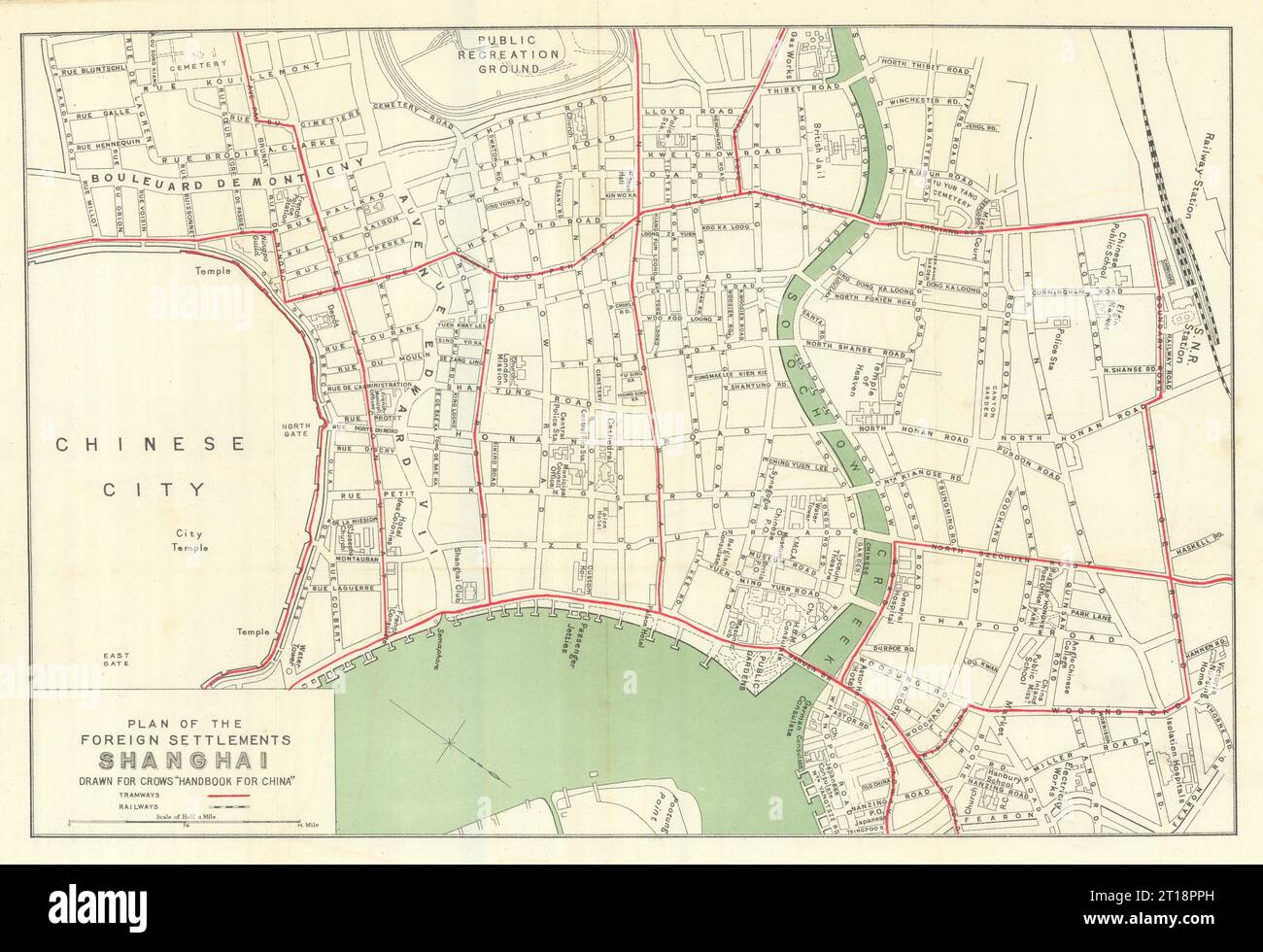 Stadtplan der ausländischen Siedlungen in Shanghai, China von Carl Crow ...