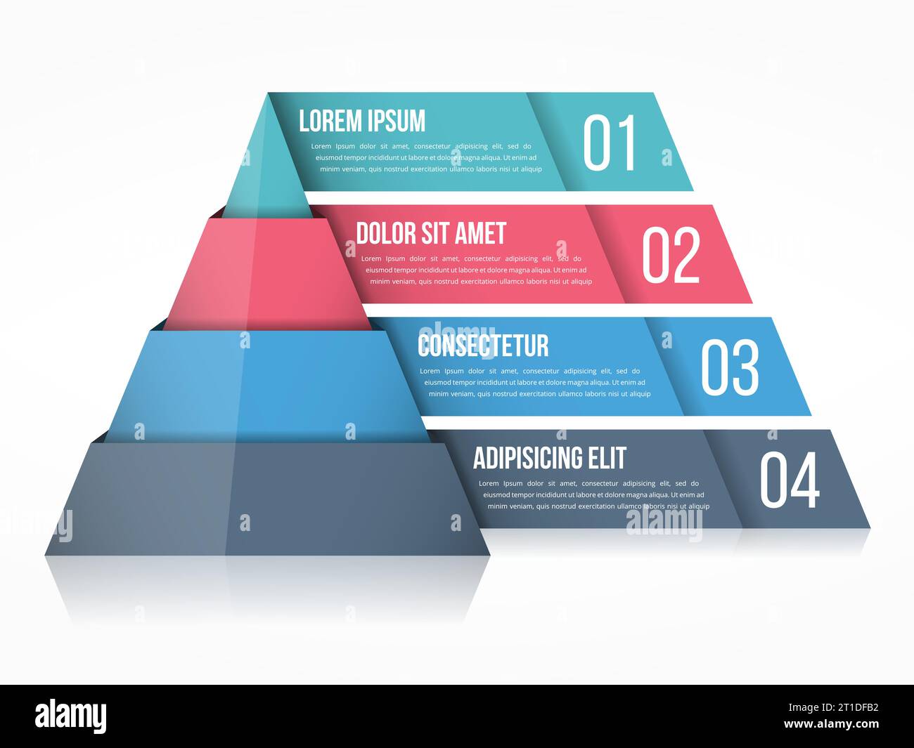 Pyramide Chart mit vier Elemente mit Zahlen und Text, Pyramide ...