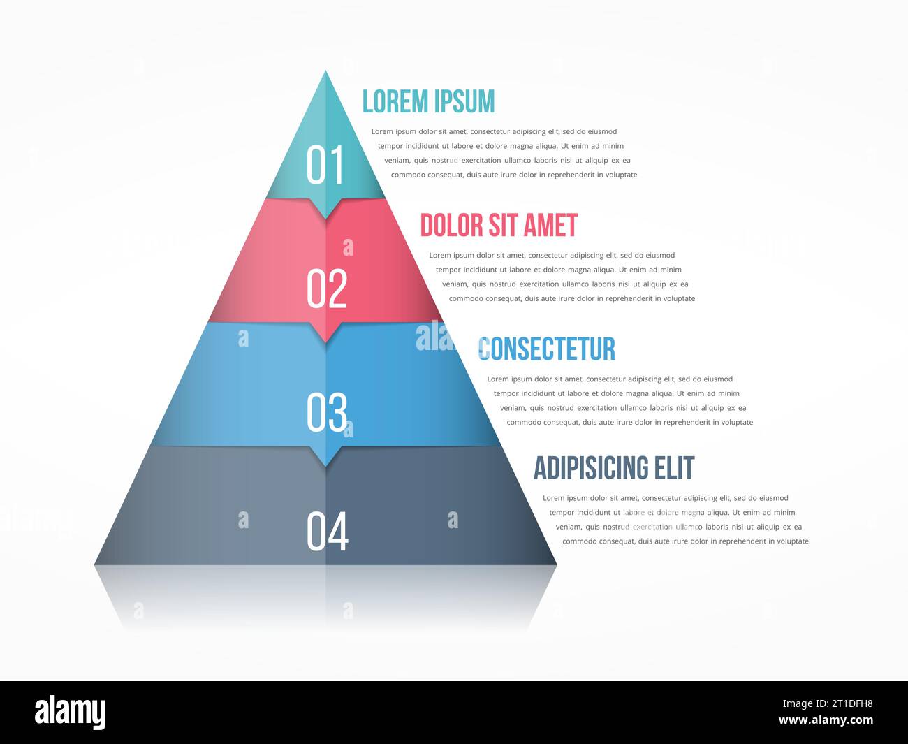 Pyramide Chart mit vier Elemente mit Zahlen und Text, Pyramide ...