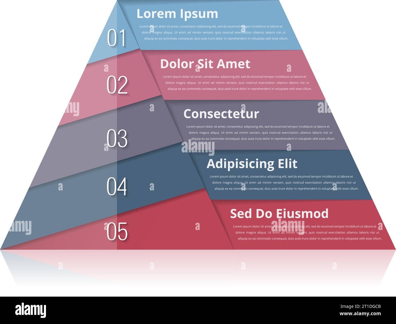 Pyramide Chart mit fünf Elemente mit Zahlen und Text, Pyramide ...