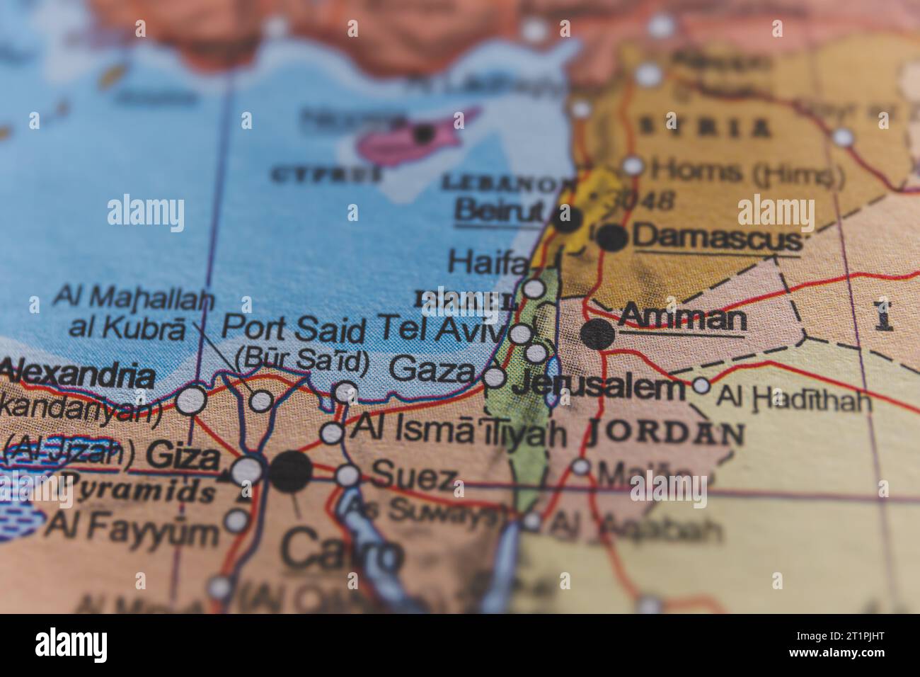 Jerusalem, Israel - 15. Oktober 2023: Gaza auf der Karte. Israel und ...