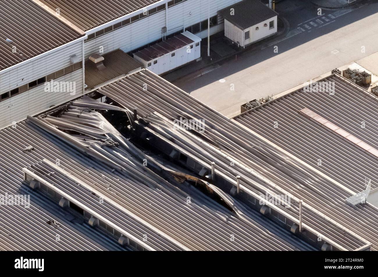 An aerial photo shows the Fujioka factory of Chuo Spring Co., Ltd ...