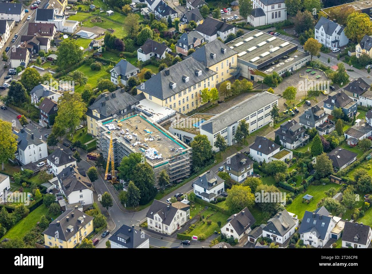 Luftbild, Städtisches Gymnasium, Baustelle mit Neubau Schützenstraße ...