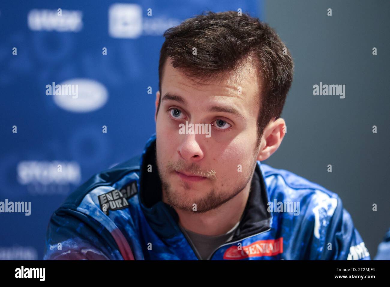 Zagreb, Kroatien. Oktober 2023. Samuel Kolega beim Medientag des kroatischen Skiteams im Zonar ...