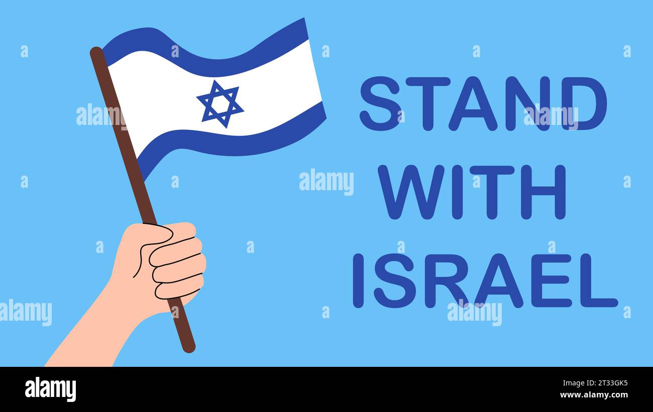 Stehen Sie zu Israel. Israel-Flagge in der Hand. Illustration der ...