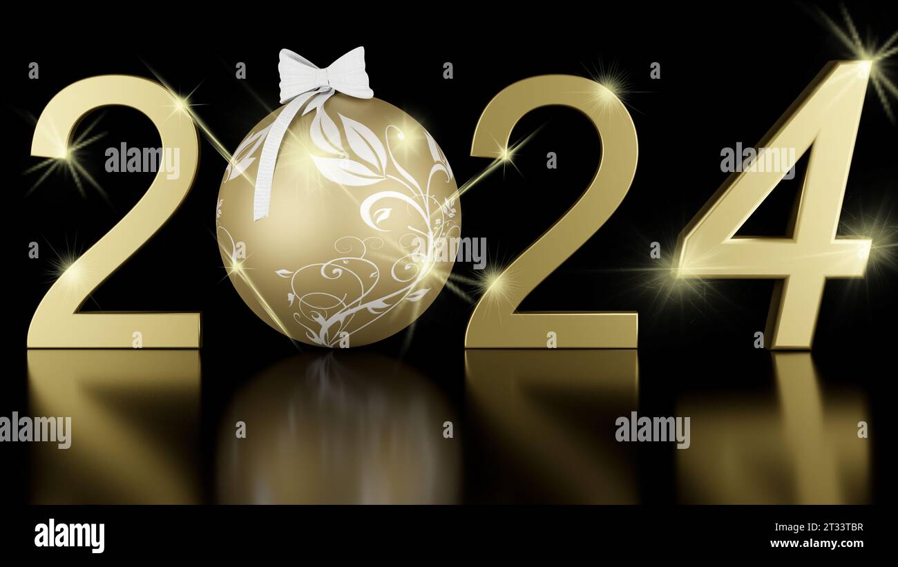 3D-Illustration. Neues Jahr 2024. Neujahr, 2024 in Zahlen, um die ...
