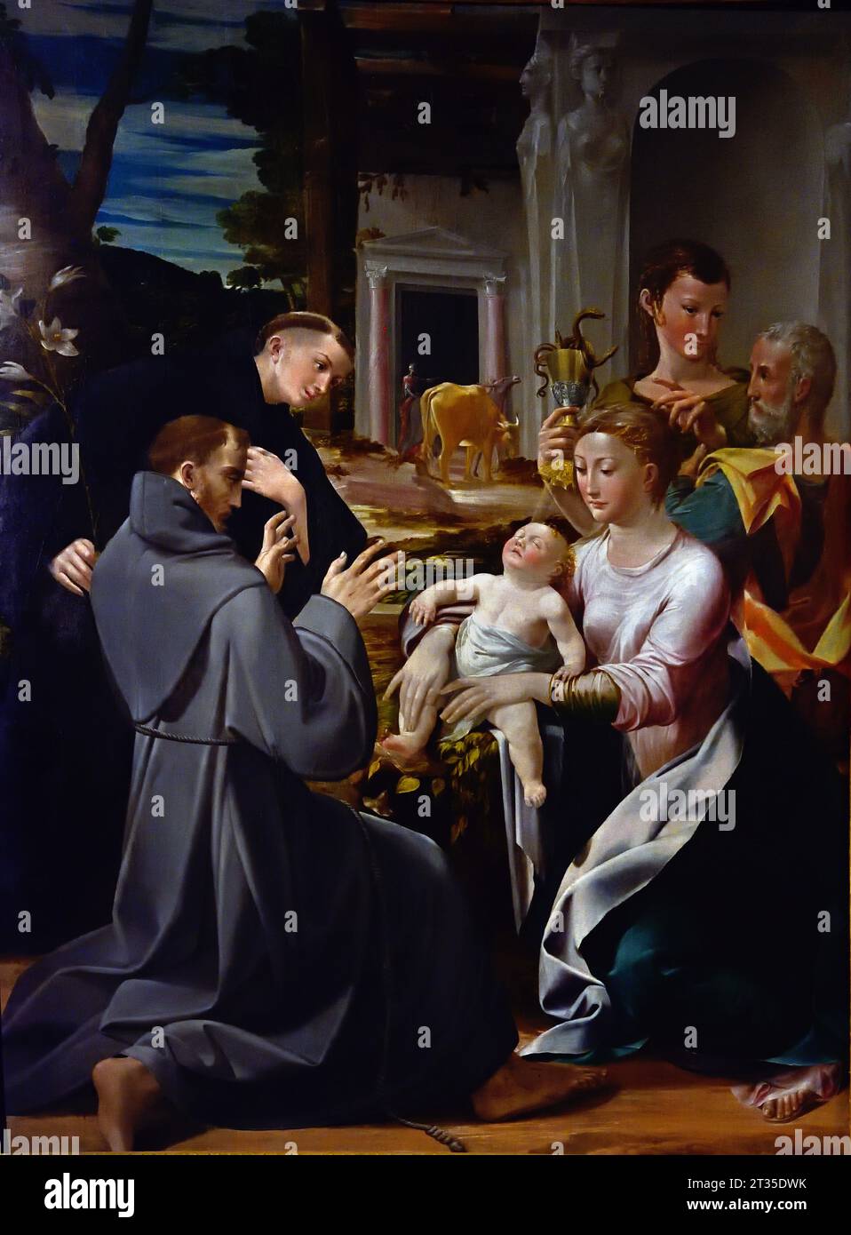 Die Madonna und das Kind mit St. Joseph von St. verehrt Anthony von Padua, St. Franziskus von ...