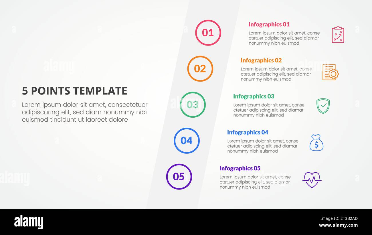 Infografik-Konzept der 5-Punkte-Bühnenvorlage für die Präsentation von ...