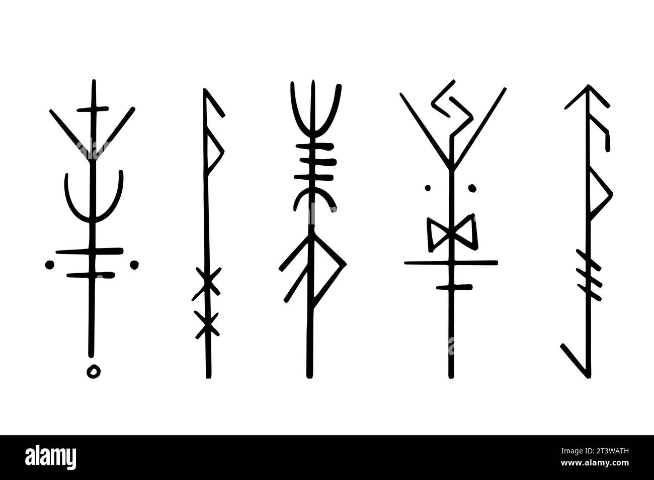 Nordische keltische Runen, nordische Schutzsymbole im Doodle-Stil ...