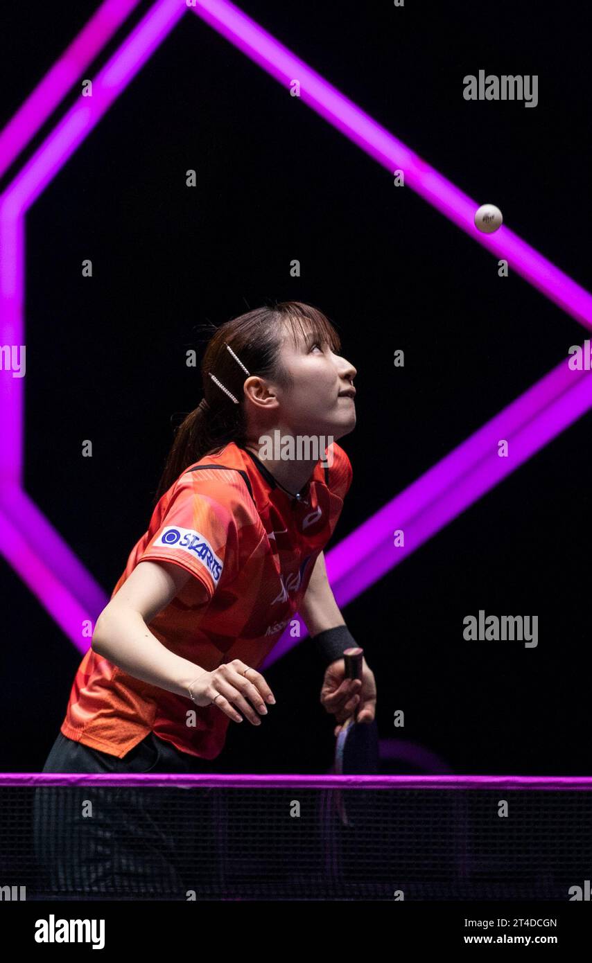 Frankfurt, Deutschland. 30. Oktober 2023. Hayata Hina tritt im Einzel-Spiel der Frauen 32 ...