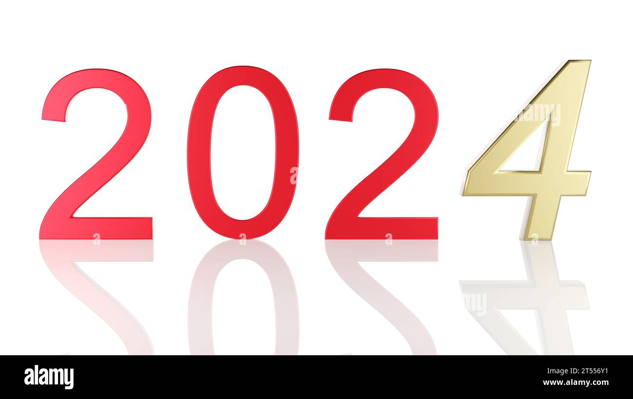 3D-Illustration. Neues Jahr 2024. Neujahr, 2024 in Zahlen, um die ...