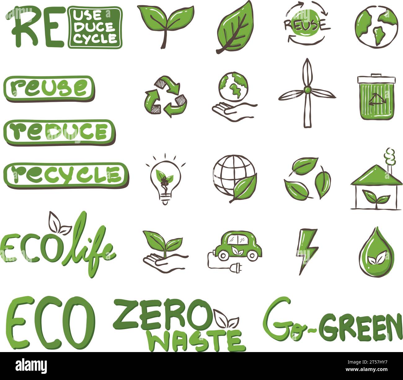 Umwelt-Symbol Hand gezeichnet Set lizenzfreie Vektor-Bild Stock ...