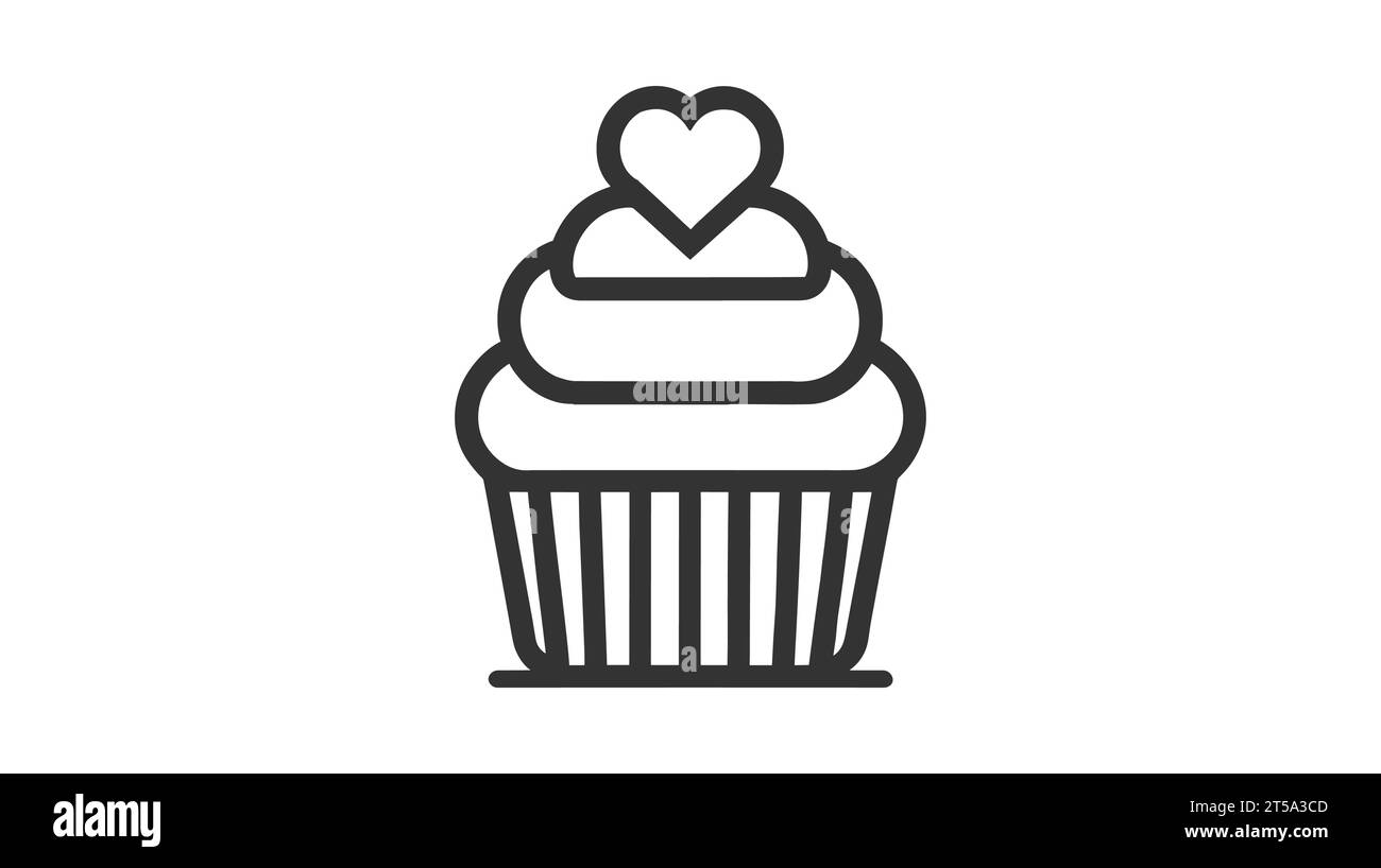 Vektorsymbol eines Cupcake mit einem herzförmigen Topper. Das Design ...