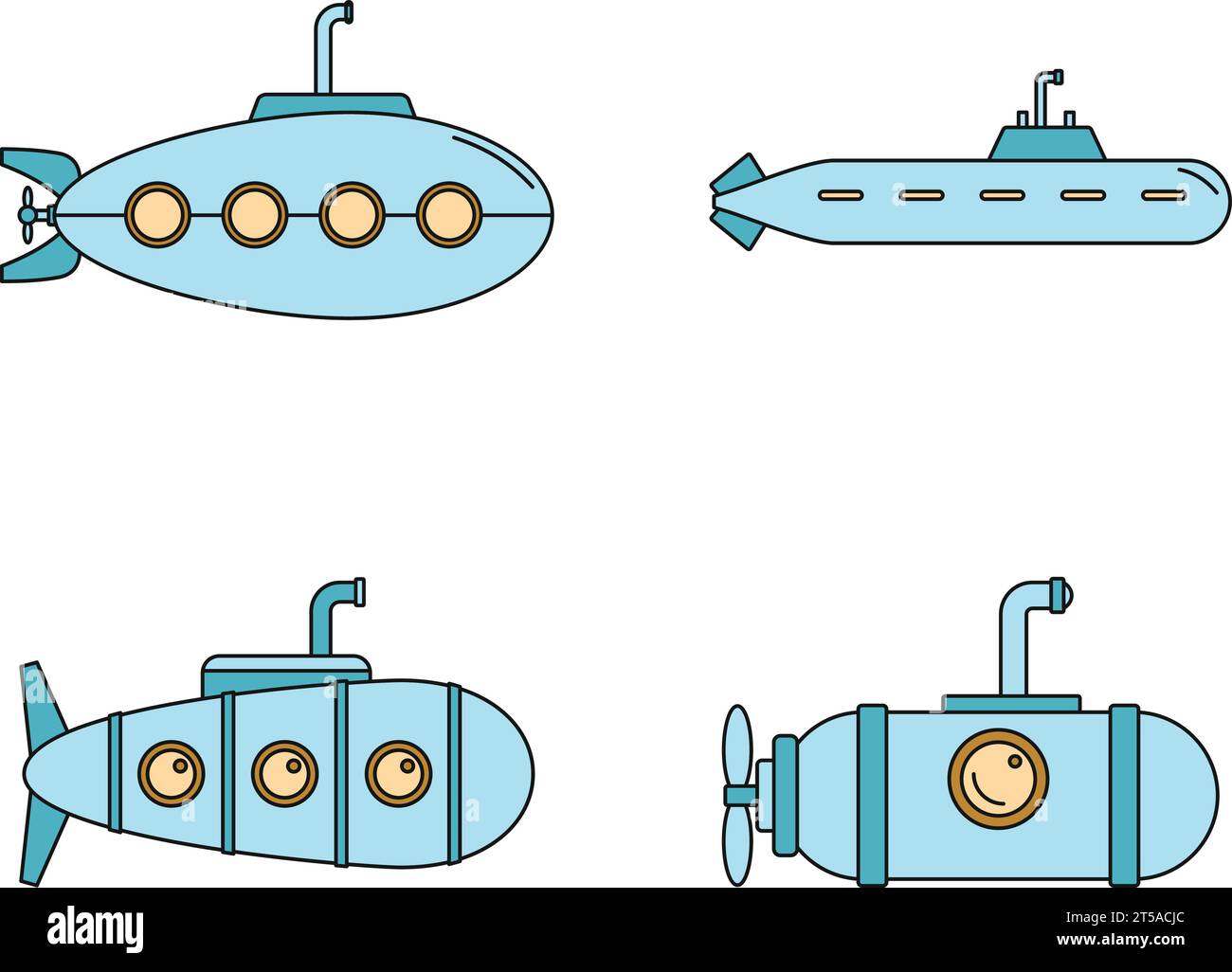 Periskop-U-Boot-Teleskop-Symbole gesetzt. Umrissdarstellung von 4 ...