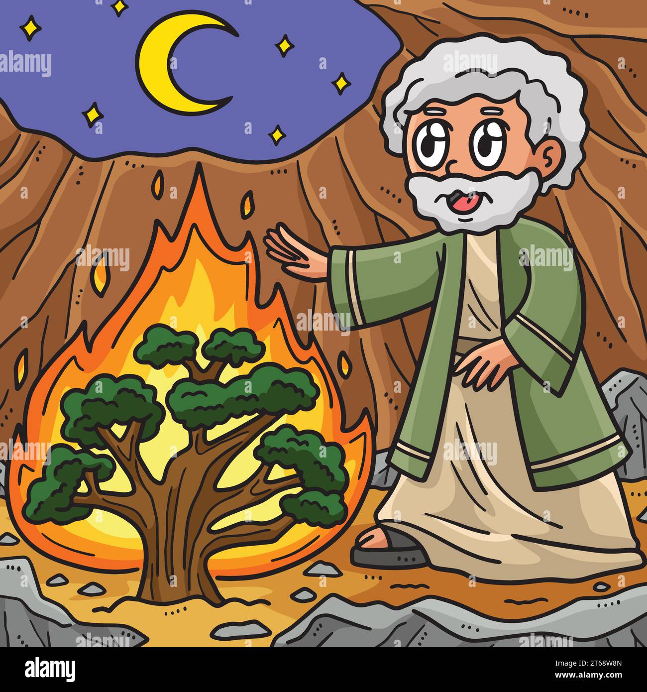 Moses and the burning bush illustration Stock-Vektorgrafiken kaufen - Alamy