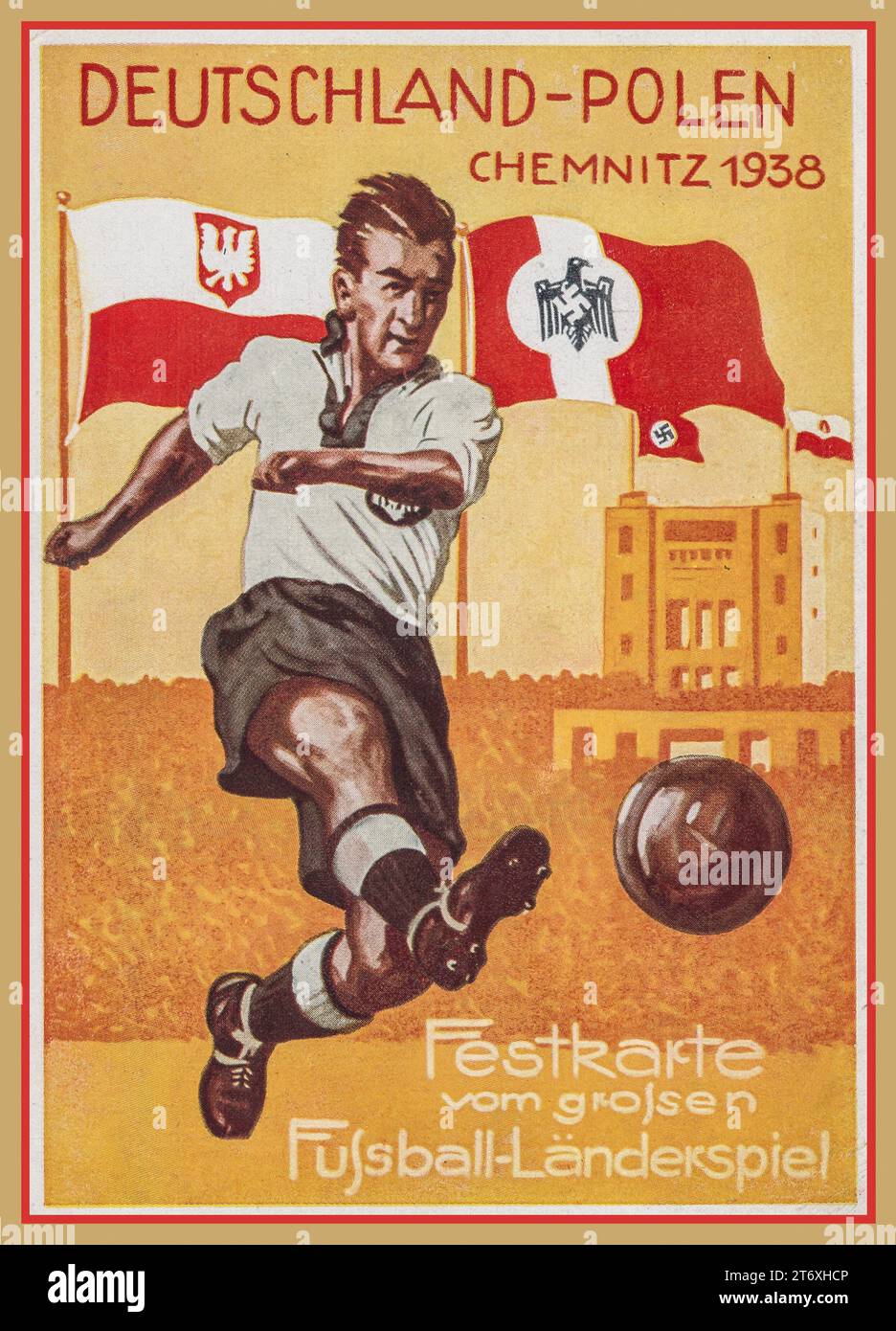 1938 Deutschland-Polen Fußballspiel Chemnitz. Vintage-Kartenposter des ...