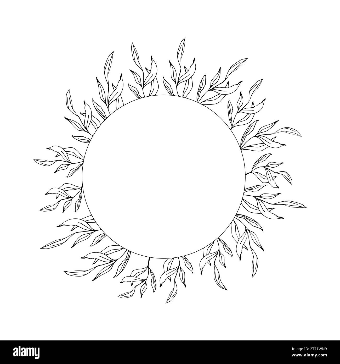 Floral Circle Frame, Line Art Hand gezeichneter Eukalyptus Blätter ...
