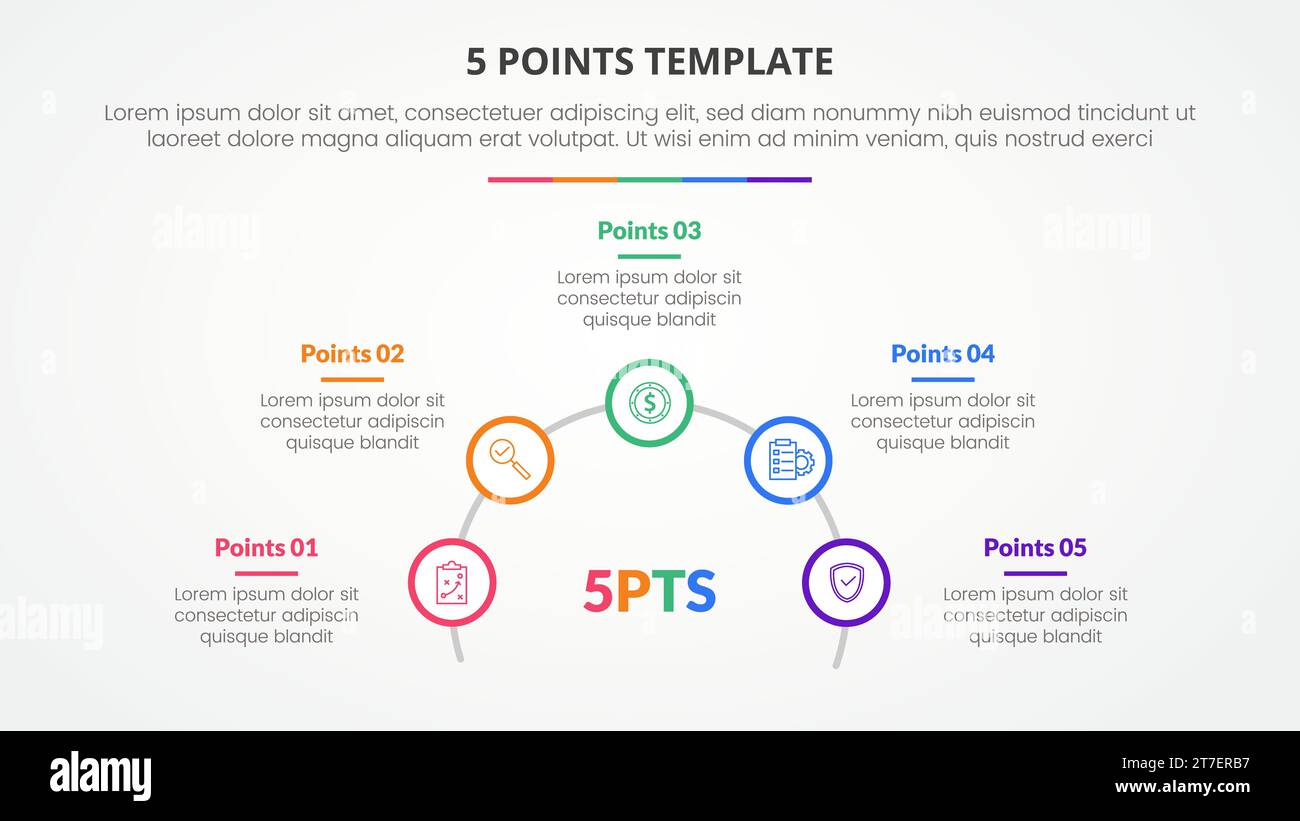 Infografik-Konzept der 5-Punkte-Bühnenvorlage für Folienpräsentation ...
