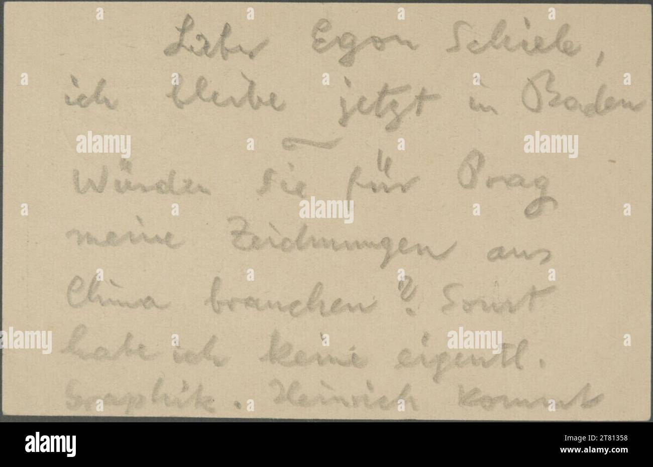 Hans Boehler (Verfasser in) Postkarte von Hans Böhler an Egon Schiele ...