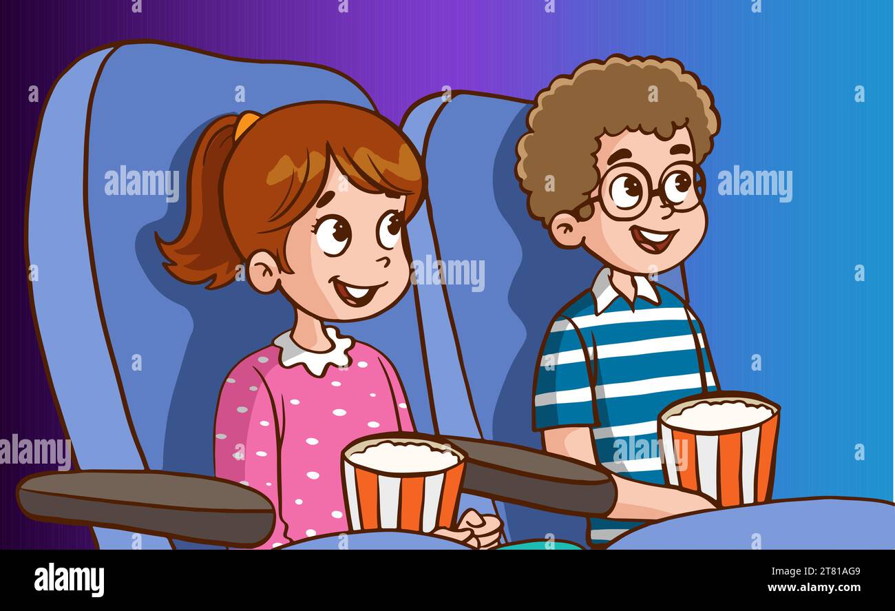 Kinder, die karikatur aufpassen Stock-Vektorgrafiken kaufen - Alamy