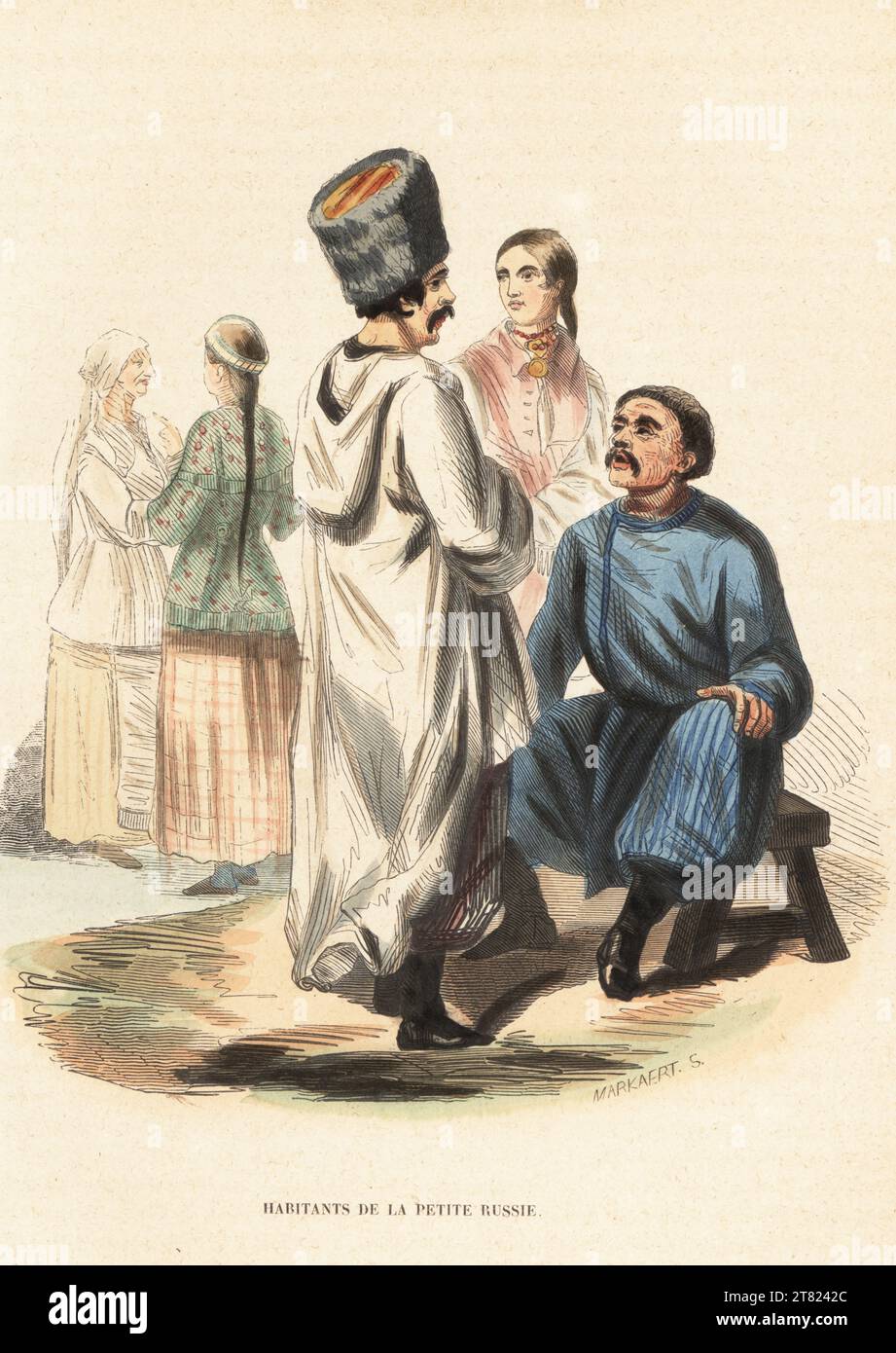 Kostüme der ukrainischen Völker, 19. Jahrhundert. Mann in Bärenfell und ...