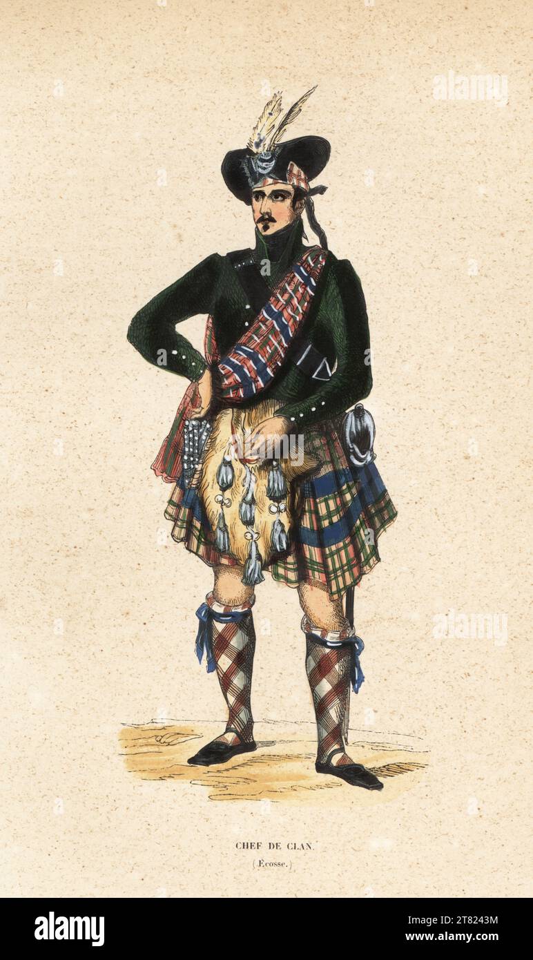 Clan Chieftain, Schottland, 19. Jahrhundert. In gefederter Mütze, Jacke ...
