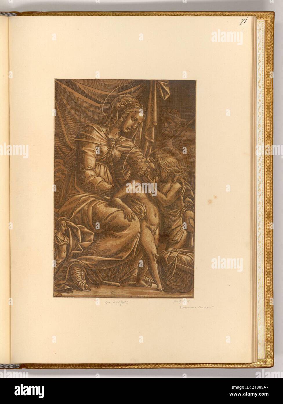 Anonym Heilige Familie mit Johns Sohn. Clair OBSCUR Holzschnitt von zwei Platten 16. Jahrhundert ...