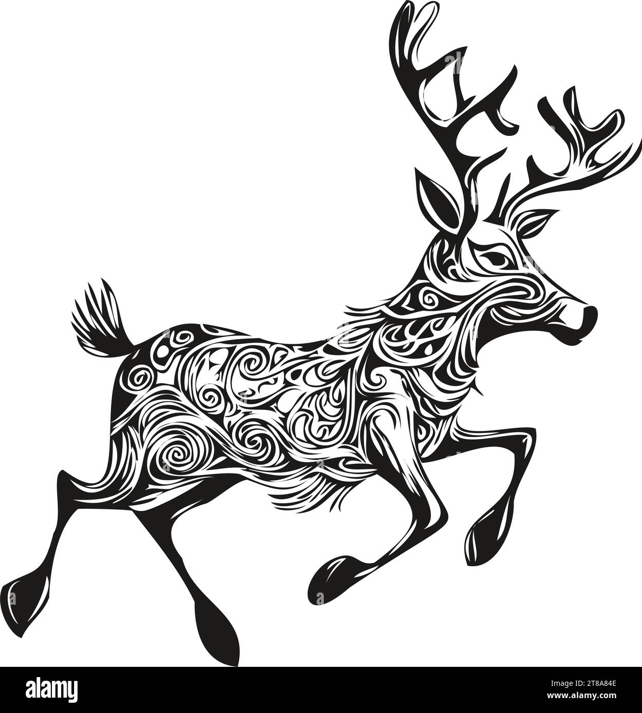 Vektor Silhouette von Weihnachten Rentier, Hirsch Hand gezeichnet ...