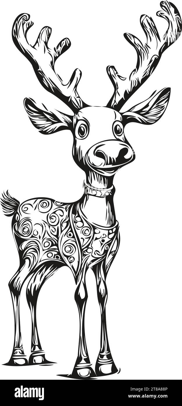 Vintage-Gravur von Weihnachten Rentier, Hirsch Hand gezeichnet ...