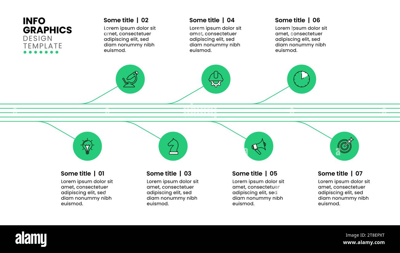 Infografik-Vorlage mit Symbolen und 7 Optionen oder Schritten ...