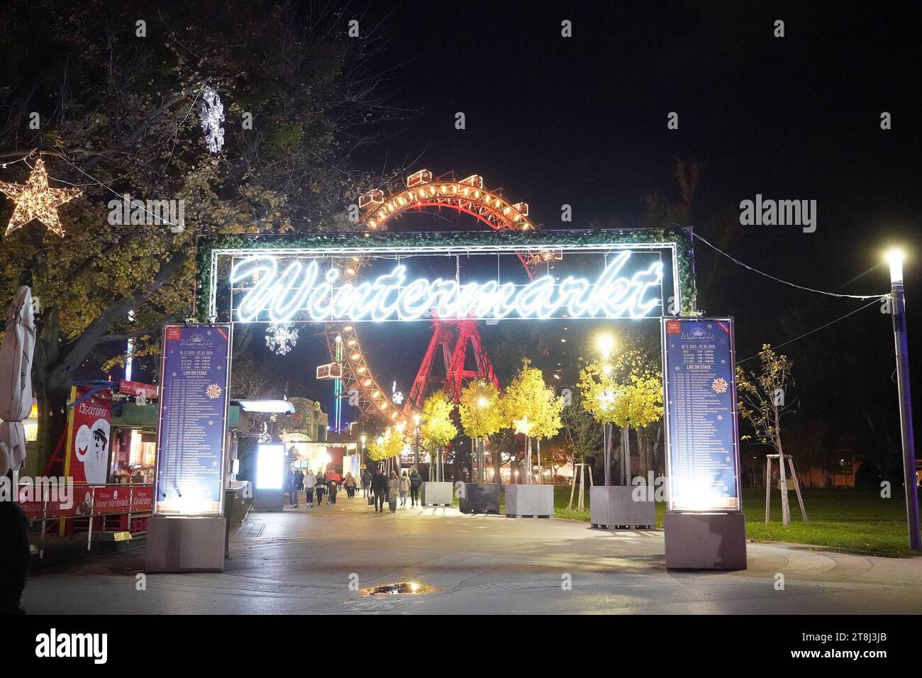 Eingang zum Prater und Wintermarkt auf dem Riesenradplatz - Wien 20.11. ...