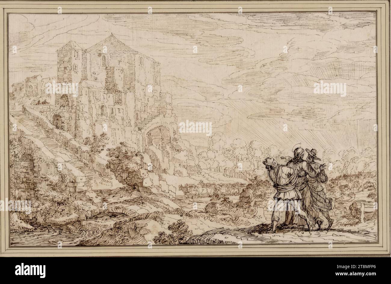 Abendliche Landschaft mit Menschen, die um Emma, Isaak Major (Frankfurt ...