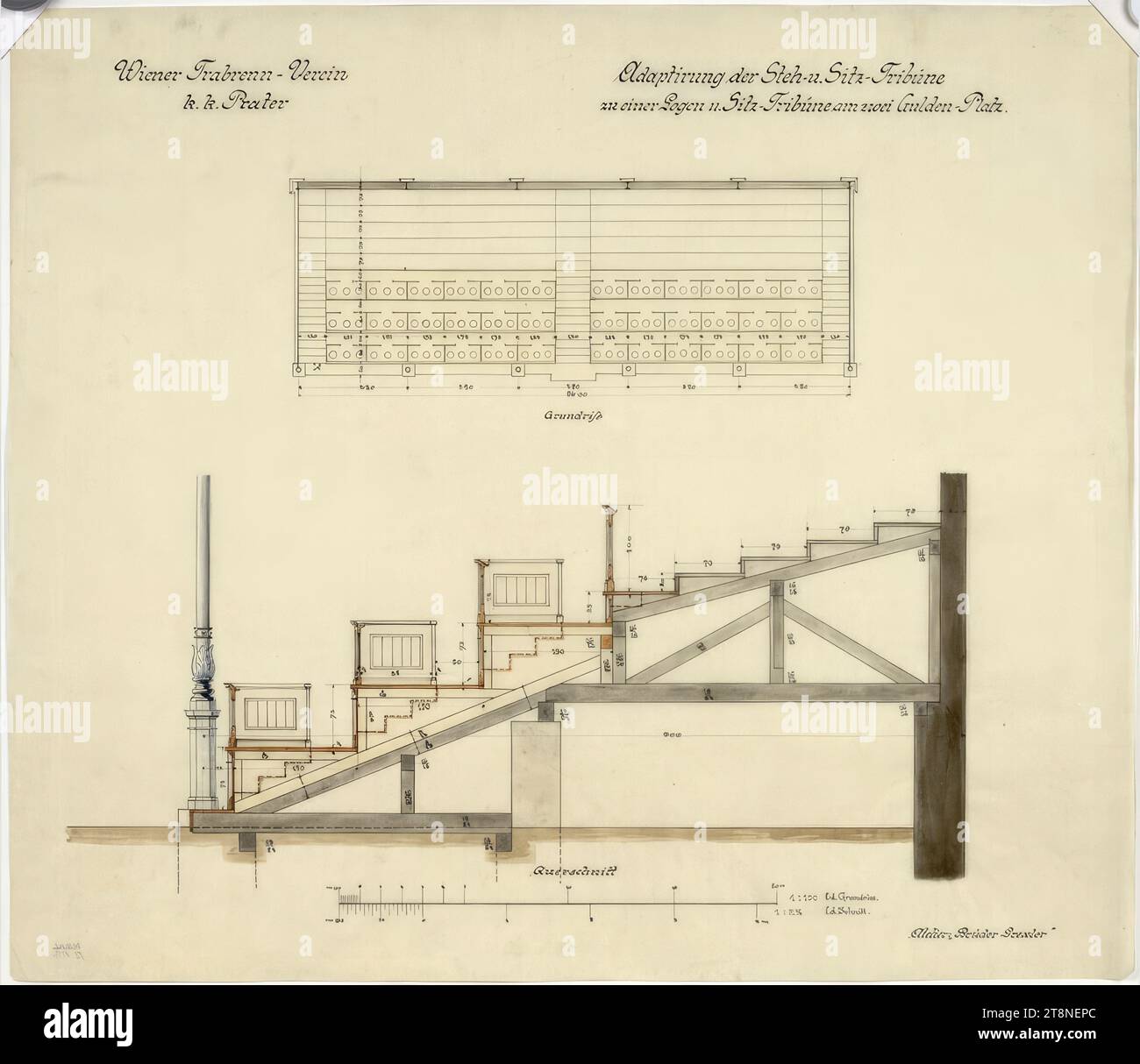 Wien, Krieau, Trab-Anlage, Tribüne Adaption/ zwei-Gulden-Platz, Schnitt ...