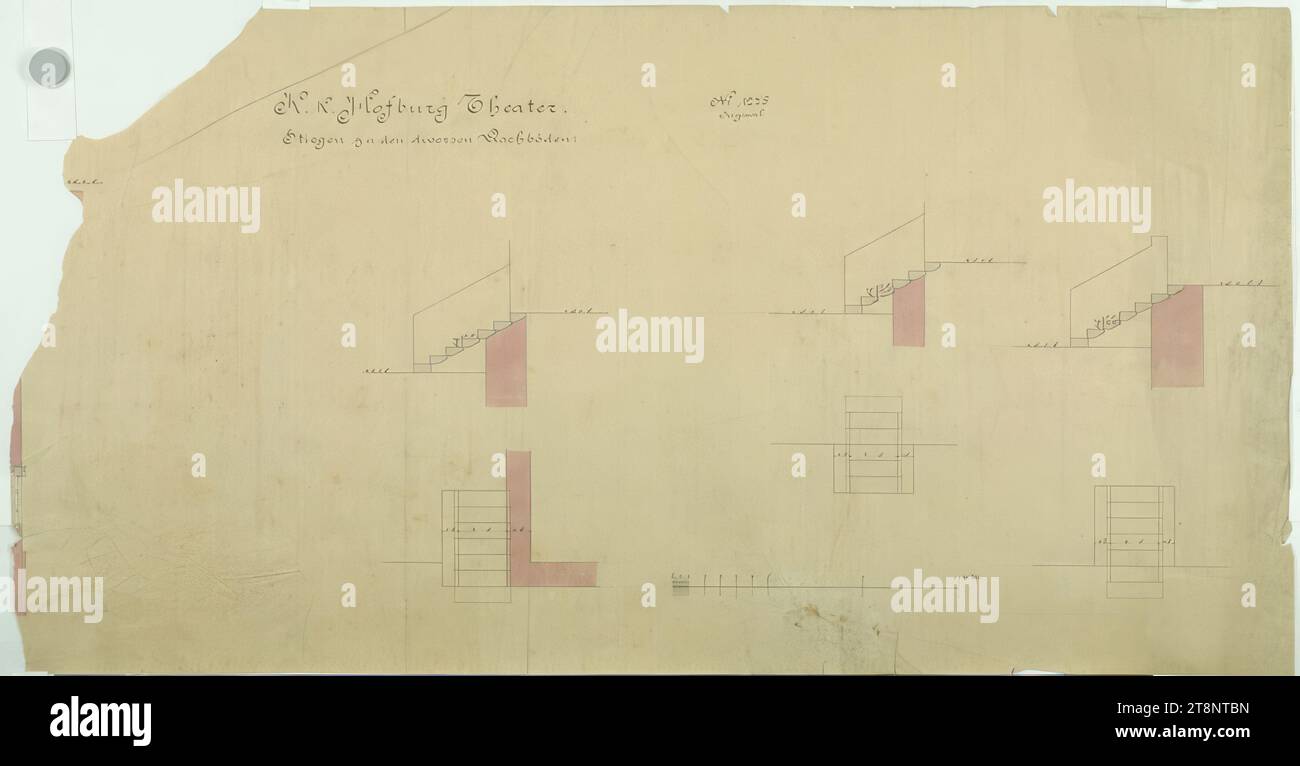 Wien I, Burgtheater, Dachtreppe, Grundrisse und Abschnitte, Carl von ...