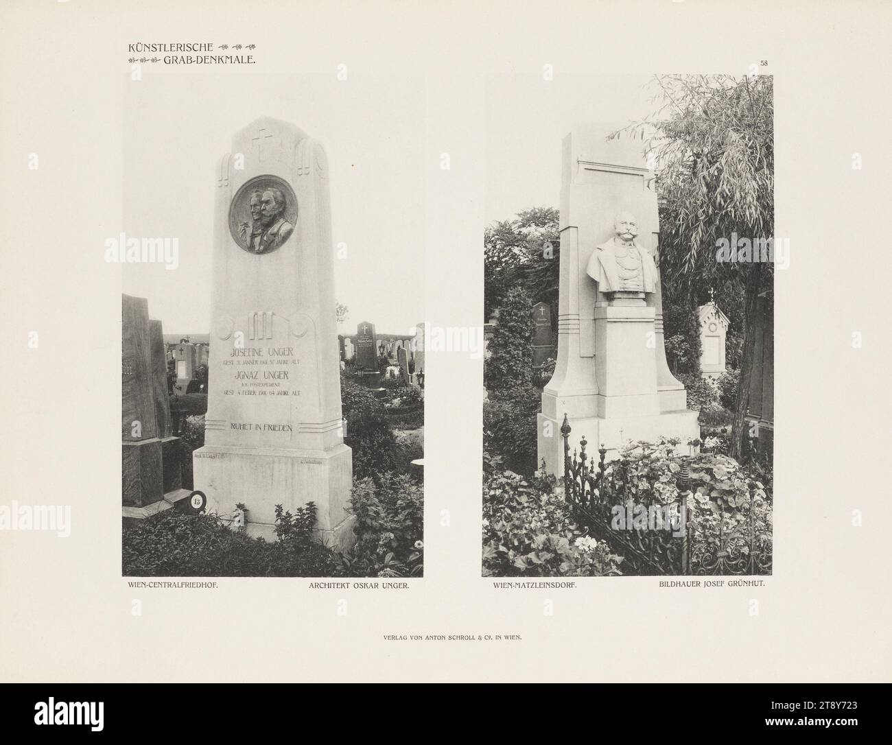 Zentralfriedhof, Grabstein Josefine und Ignaz Unger, Architekt Oskar Unger, Friedhof ...
