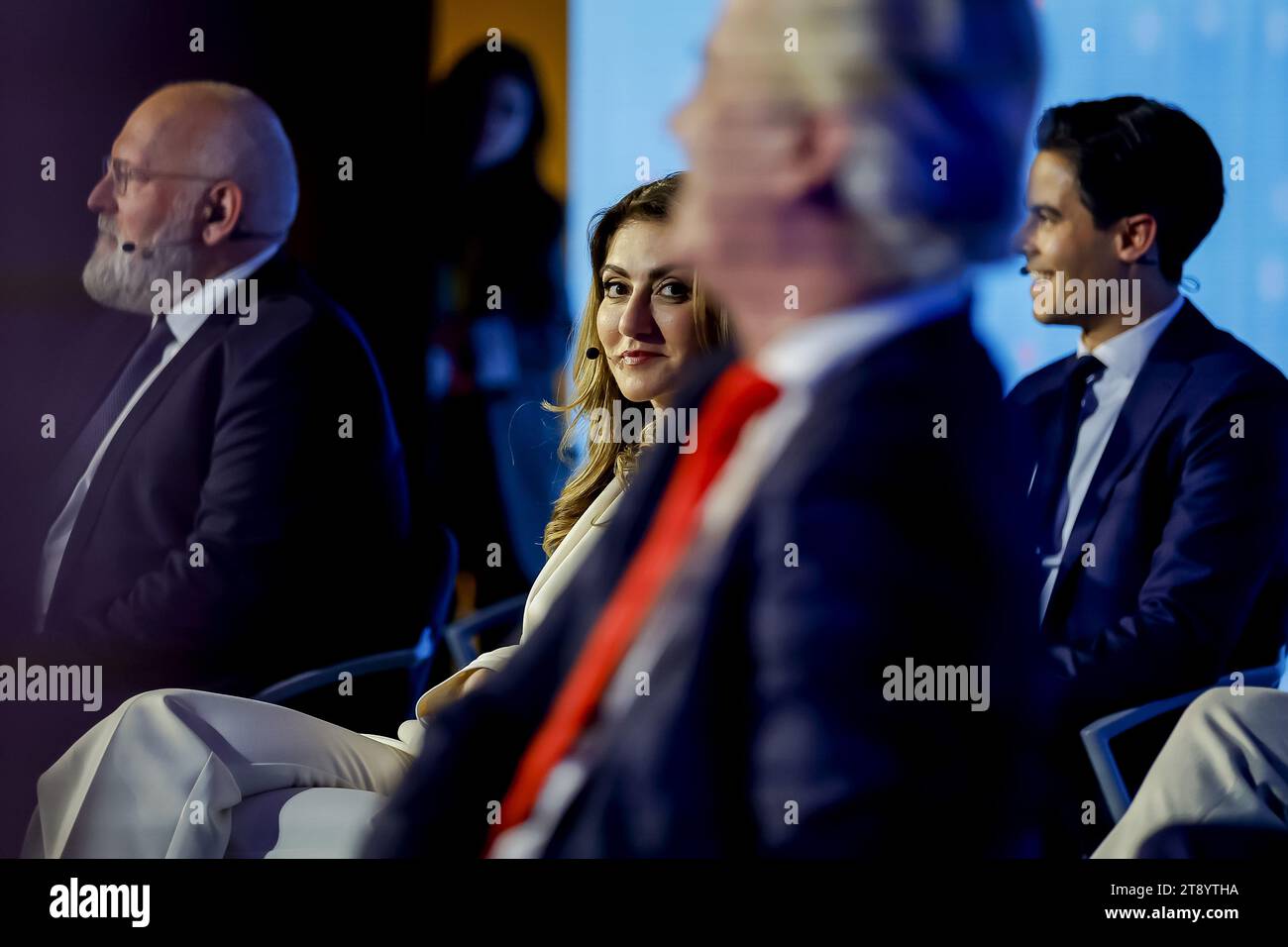 DIE HAAG - Frans Timmermans (GroenLinks/PvdA), Dilan Yesilgoz (VVD), Geert Wilders (PVV) und Rob ...