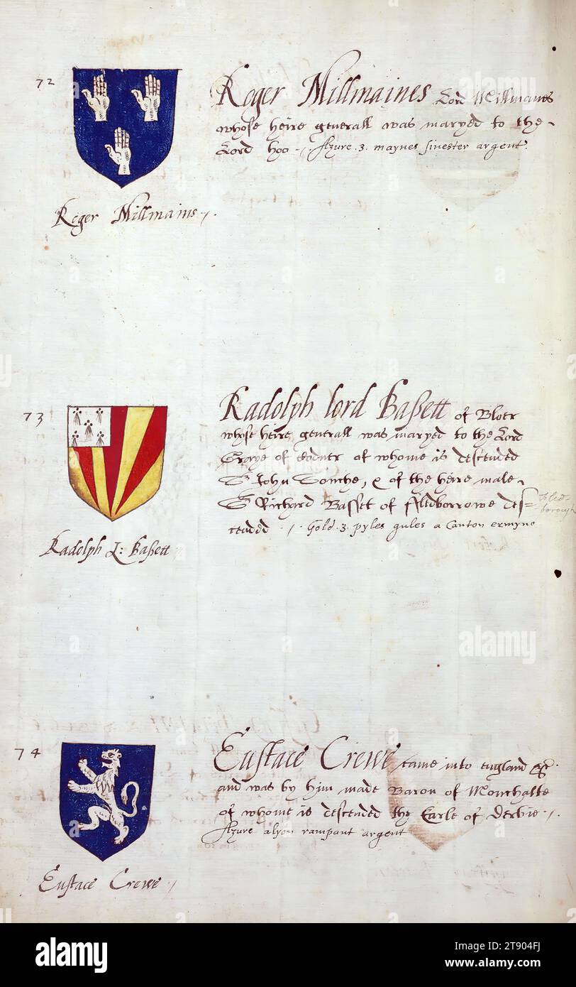 Buch der englischen Heraldik, Wappen von Roger Millinaines, Randolph Lord Bassett und Eustace ...