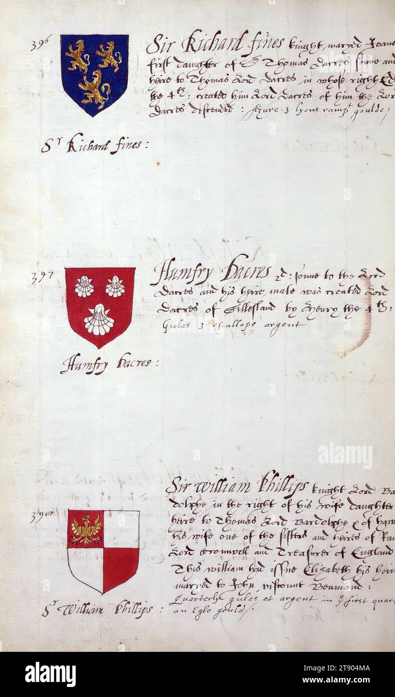Buch der englischen Heraldik, Wappen von SR Richard Fines, Humfry Dacres und SR William Phillips ...