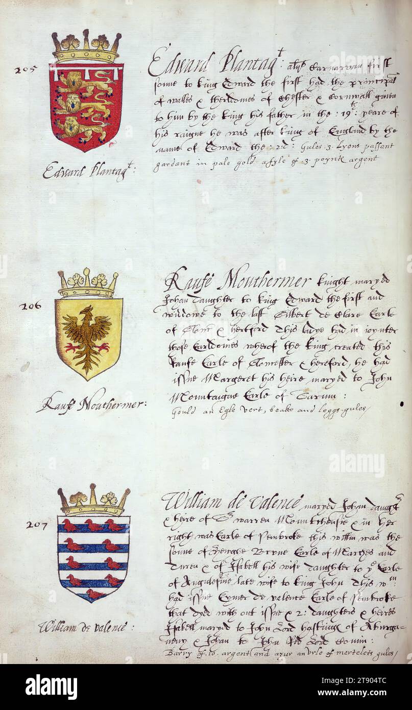 Buch der englischen Heraldik, Wappen von Edward Plantagenet, Raufe Mouthermer und William de ...