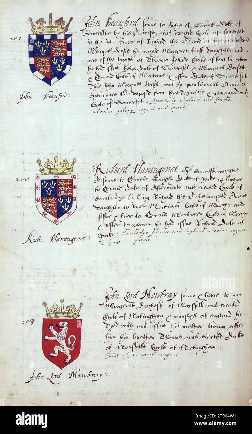 Buch der englischen Heraldik, Wappen von John Beauford, Richard Plantagenet und John Lord ...