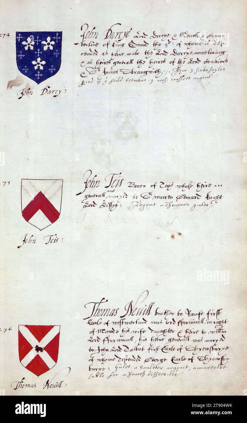 Buch der englischen Heraldik, Wappen von John Darcy, John Teis und ...