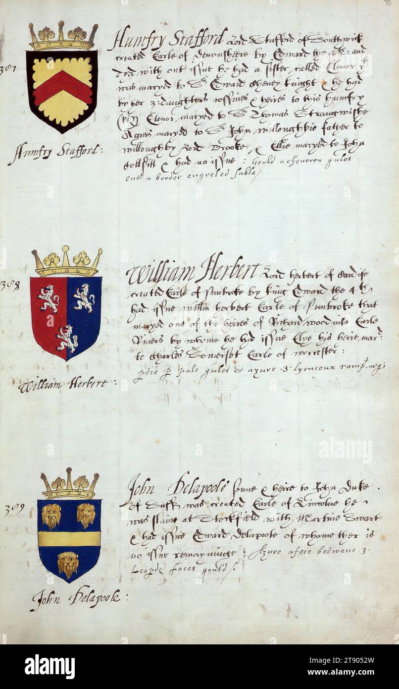 Buch der englischen Heraldik, Wappen von Humfry Stafford, William Herbert und John Delapoole ...