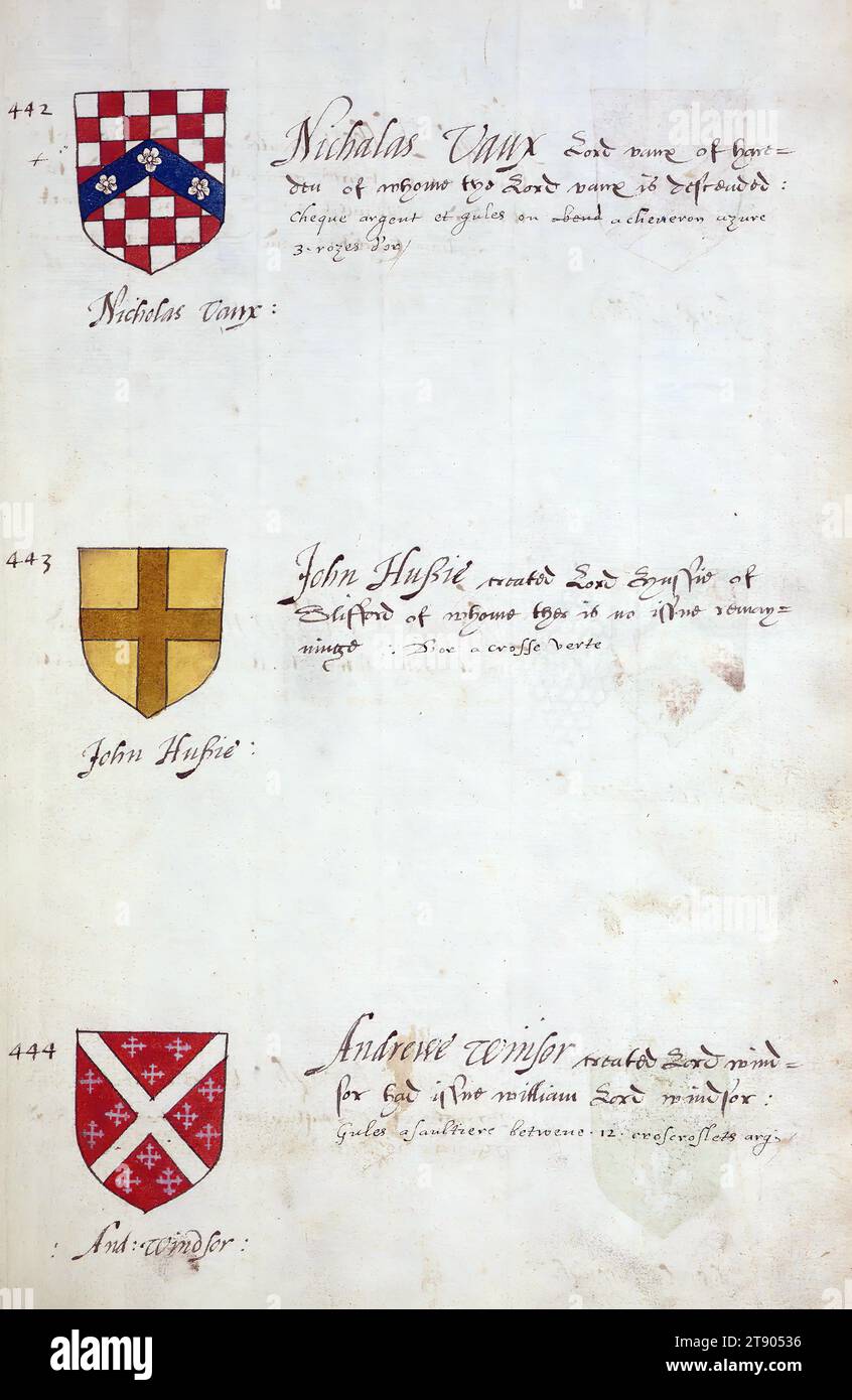 Buch der englischen Heraldik, Wappen von Nicholas Vaux, John Hussie und ...