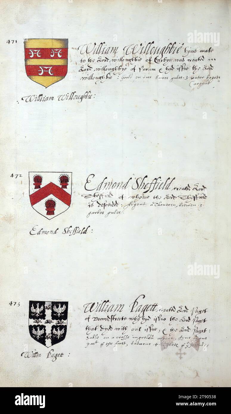 Buch der englischen Heraldik, Wappen von William Willoughbie, Edmond Sheffield und William ...