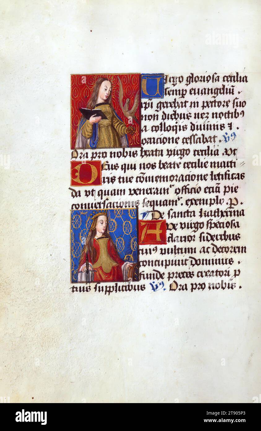 Gebetsbuch, oben Cecilia; unten- St. Katharina von Alexandria, dieses beleuchtete Gebetsbuch aus ...
