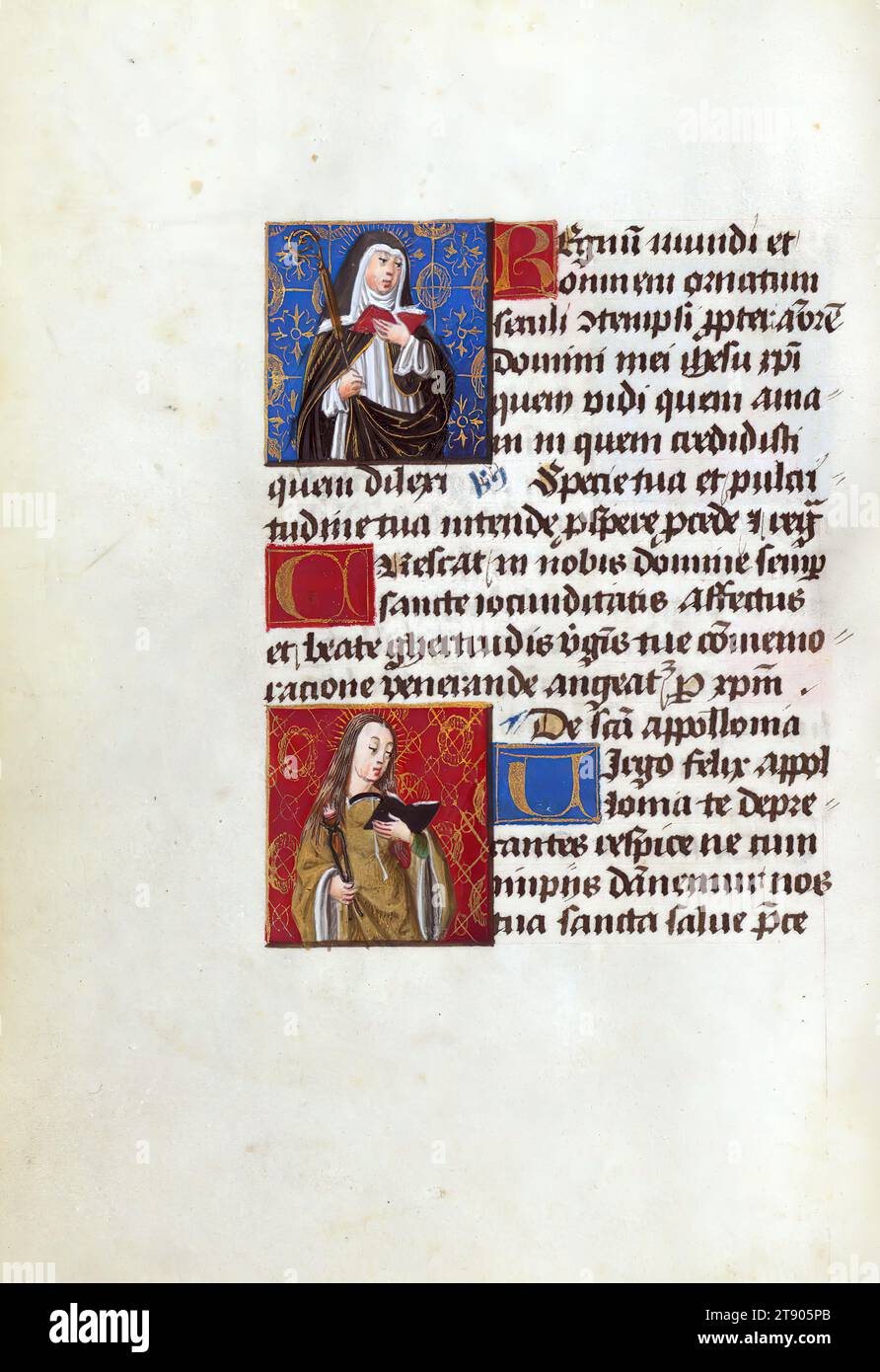 Gebetsbuch, oben Gertrude; unten- St. Apollonia, dieses beleuchtete Gebetsbuch aus dem frühen 16 ...