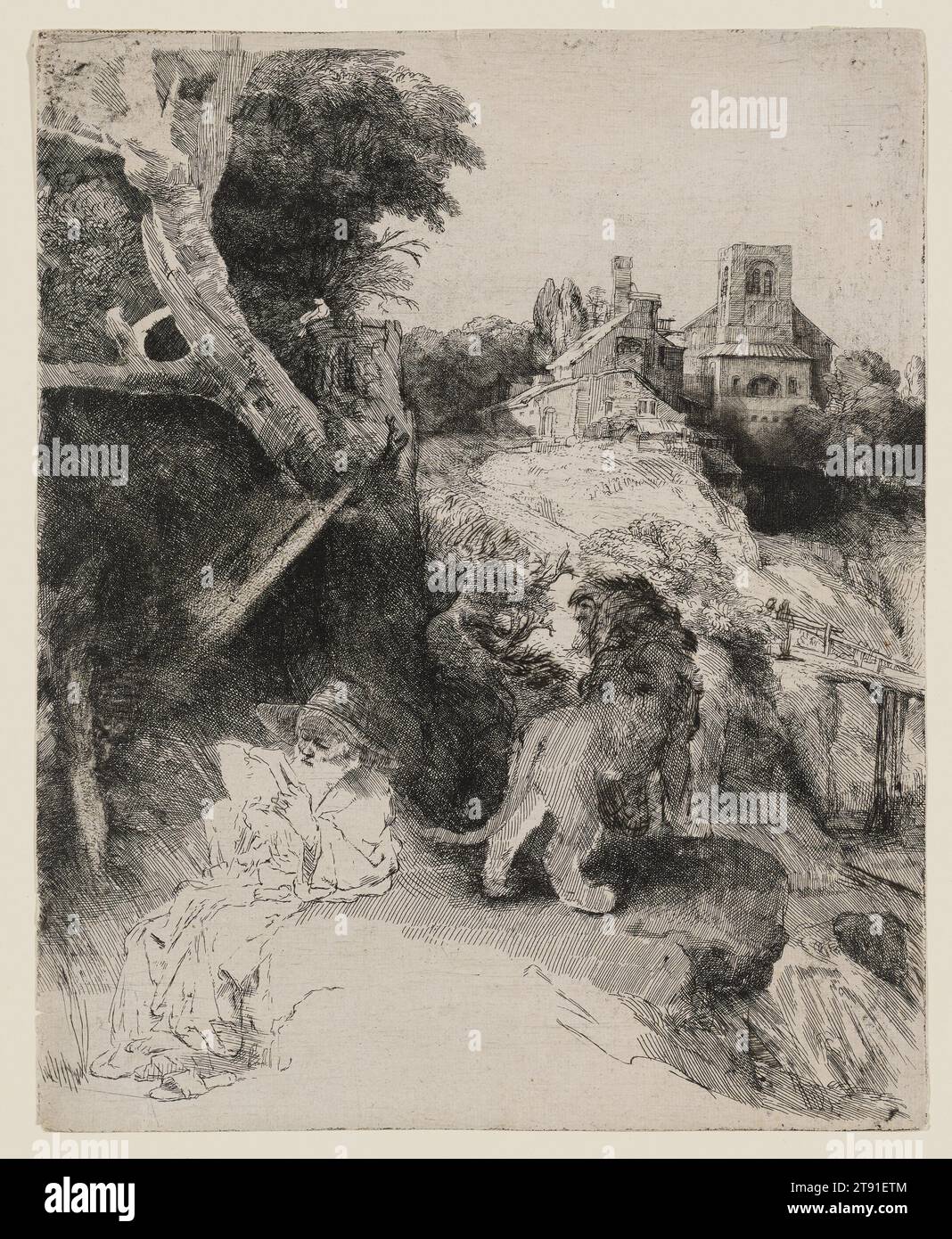 St. Jerome Reading in a Italian Landscape, um 1654, Rembrandt Harmensz. Van Rijn, Niederländisch ...