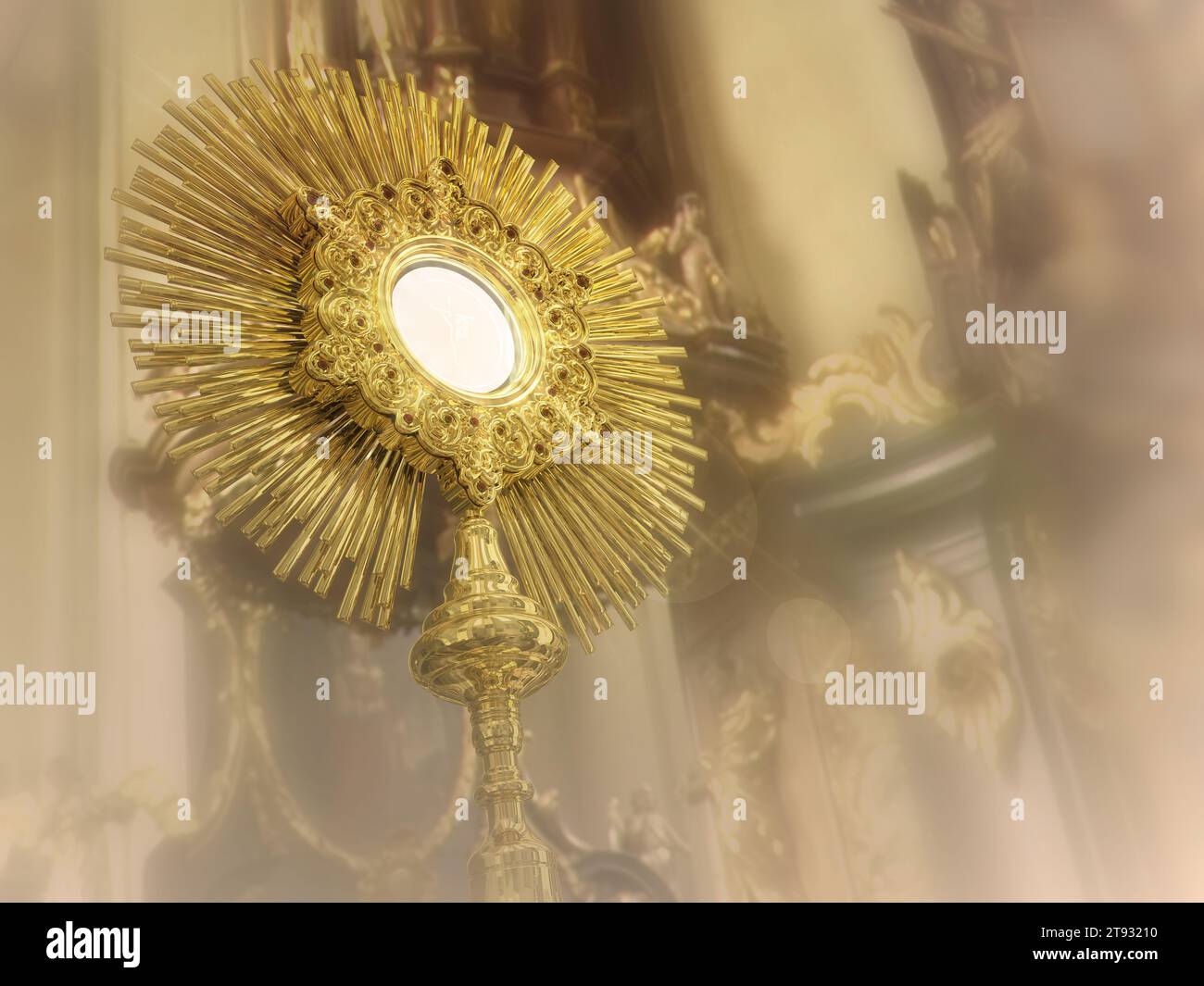 Eine Monstranz mit dem geweihten Wirt, der unser Herr Jesus Christus ...