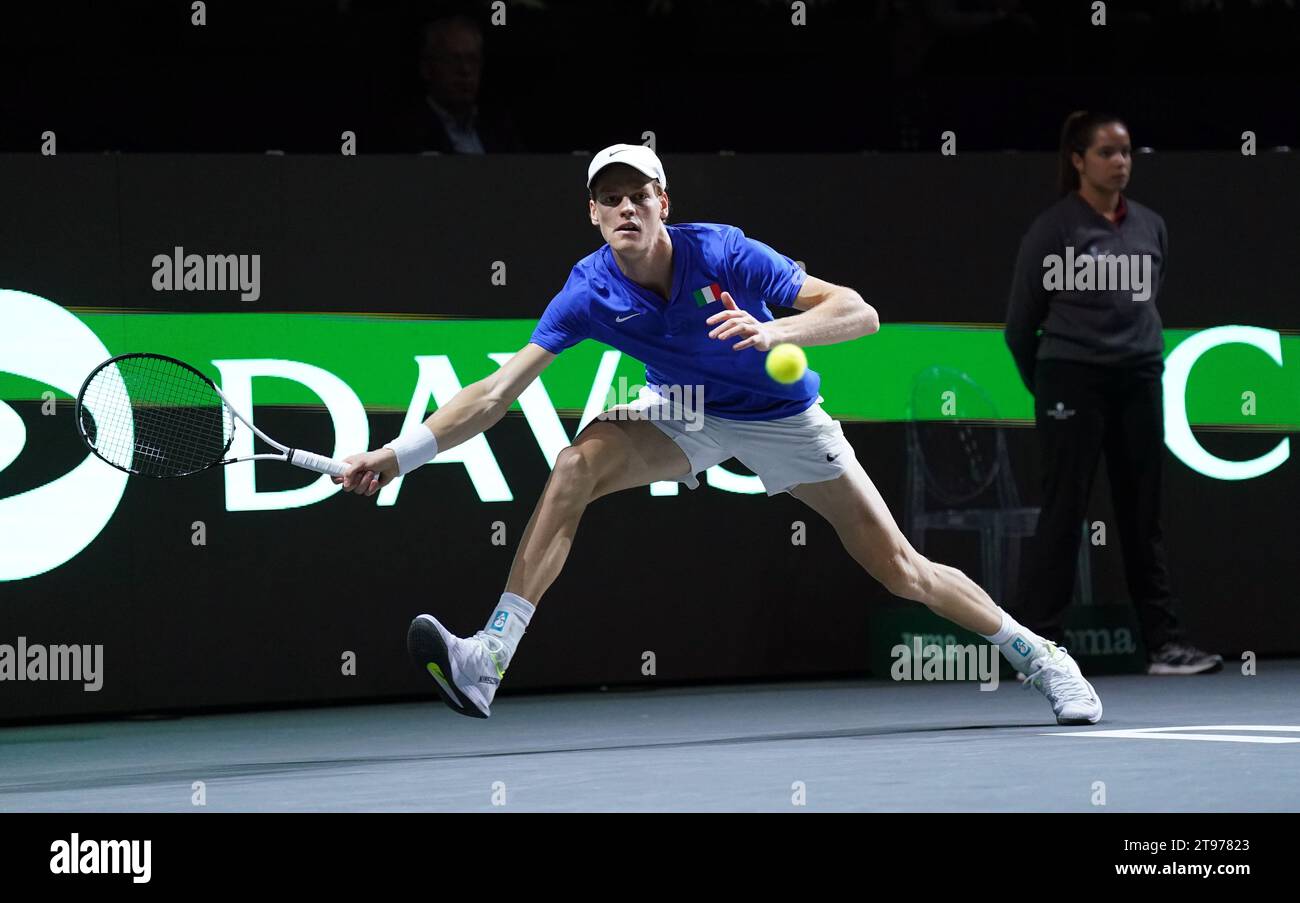 Italiens Jannik Sinner im Viertelfinale des Davis Cup 2023 im Palacio ...